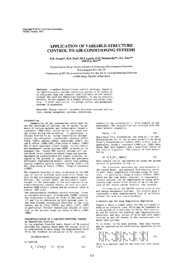 Pdf Application Of Variable Structure Control To Air Conditioning Systems