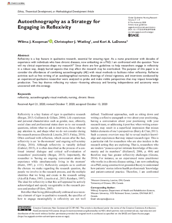(PDF) Autoethnography as a Strategy for Engaging in Reflexivity
