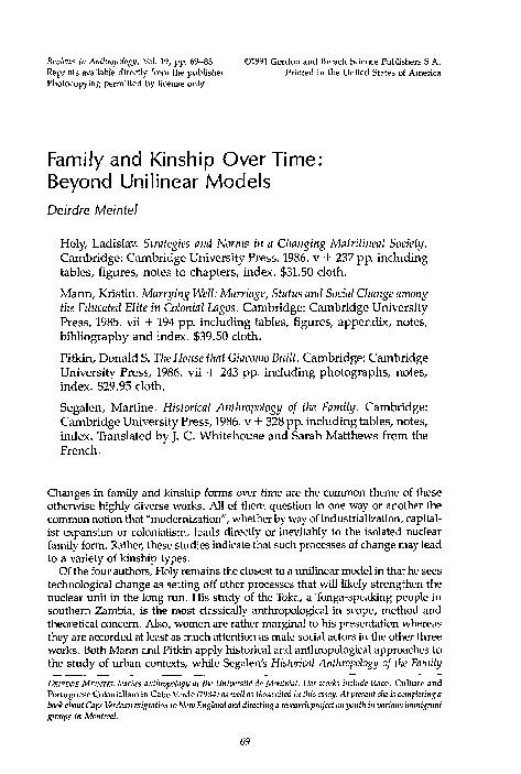 (PDF) Family and kinship over time: Beyond Unilinear models