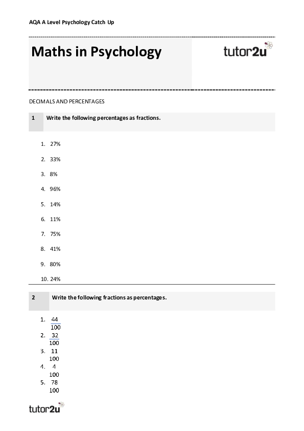 (PDF) Maths in Psychology Worksheet