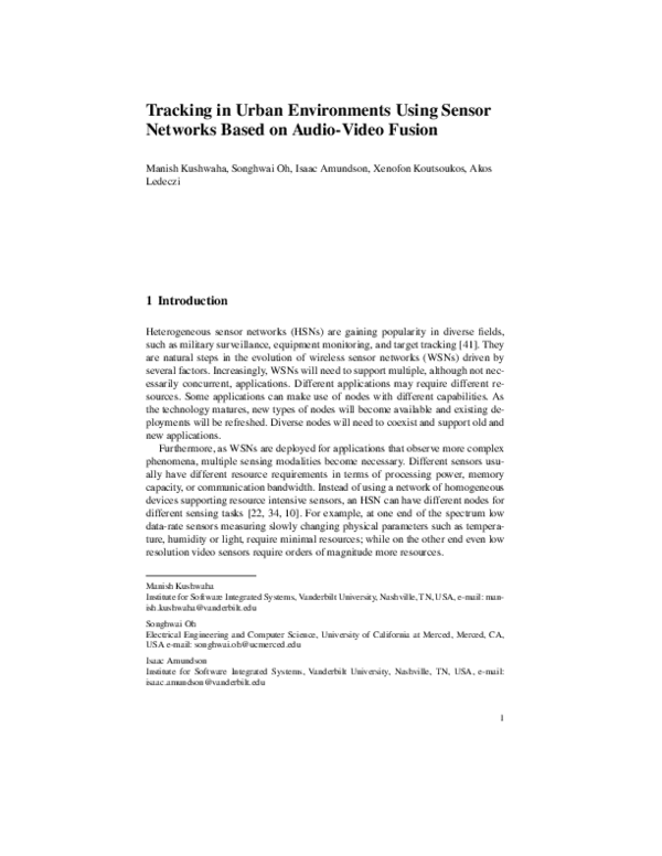 (PDF) Tracking in Urban Environments Using Sensor Networks Based on Audio-Video Fusion