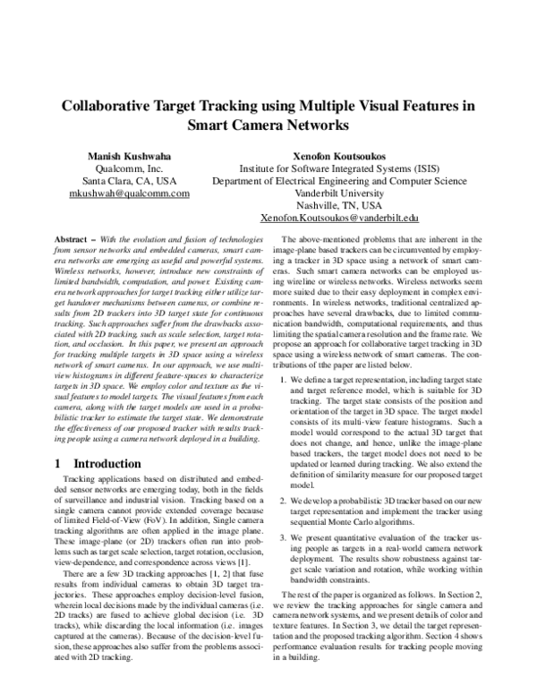 Pdf Collaborative Target Tracking Using Multiple Visual Features In Smart Camera Networks