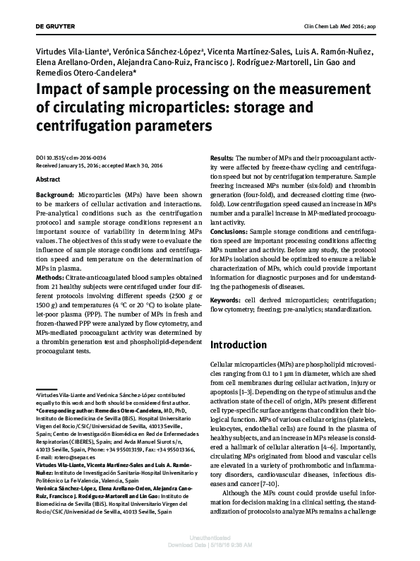 (PDF) Impact of sample processing on the measurement of circulating ...