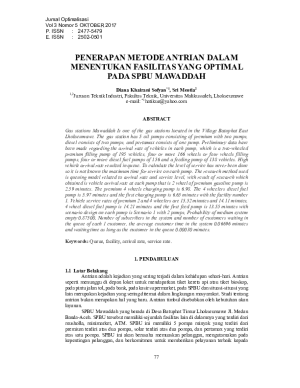 (PDF) Penerapan Metode Antrian Dalam Menentukan Fasilitas Yang Optimal Pada Spbu Mawaddah
