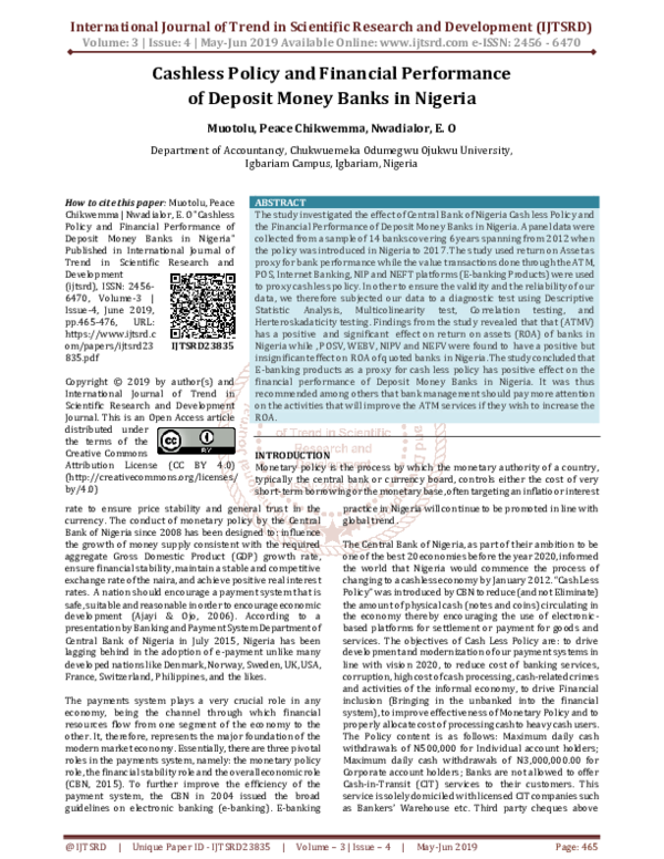 (PDF) Cashless Policy and Financial Performance of Deposit Money Banks in Nigeria