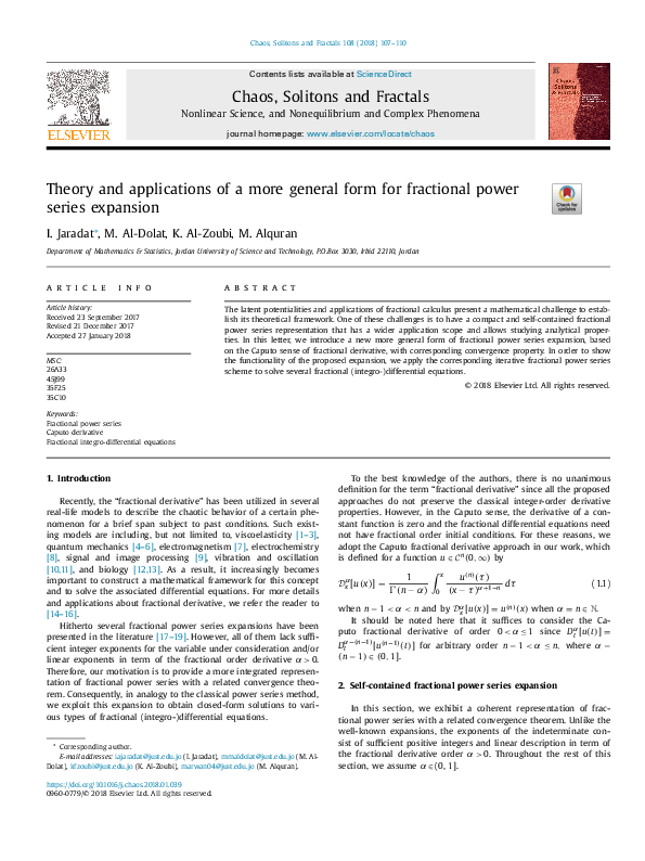 Pdf Theory And Applications Of A More General Form For Fractional Power Series Expansion