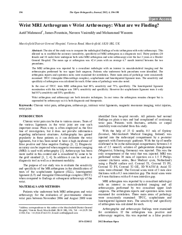 (PDF) Wrist MRI Arthrogram v Wrist Arthroscopy: What are we Finding?