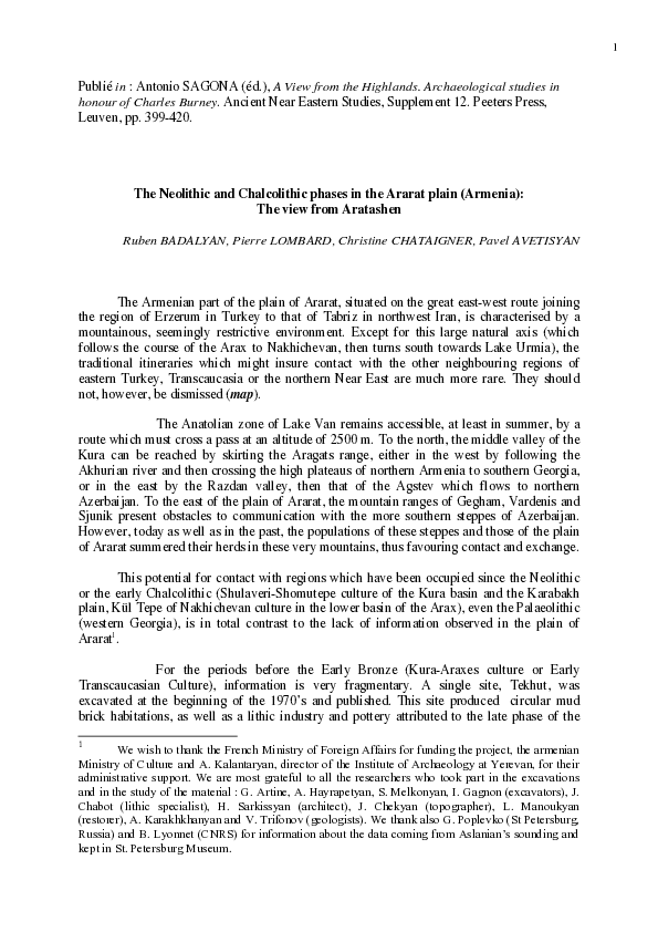 (PDF) The neolithic and chalcolithic phases in the Ararat Plain ...