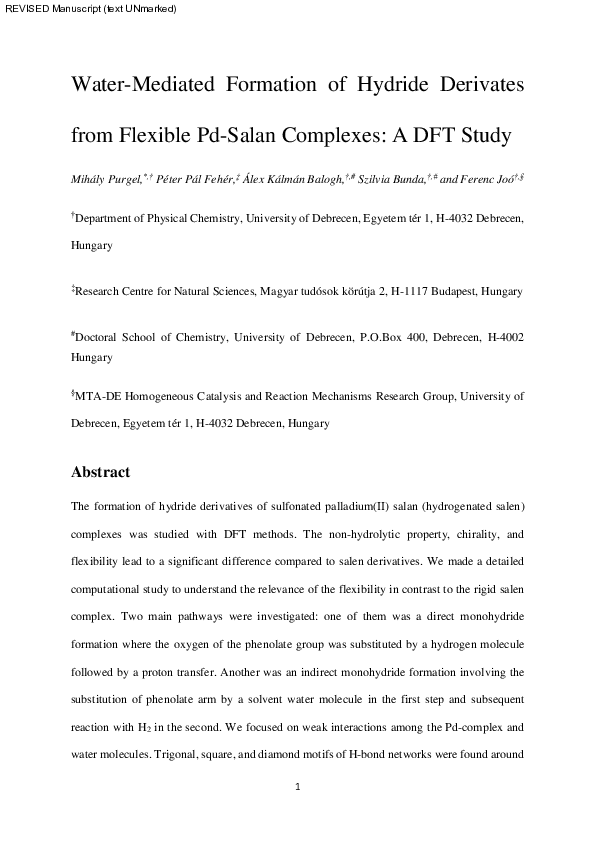 (PDF) Water-mediated formation of hydride derivates from flexible Pd ...