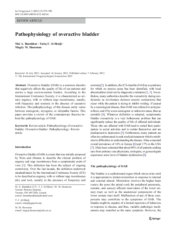 (PDF) Pathophysiology of overactive bladder