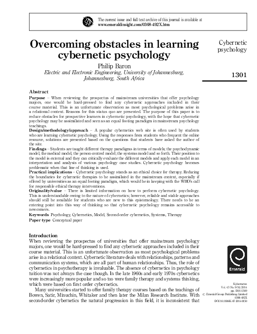 (PDF) Overcoming obstacles in learning cybernetic psychology
