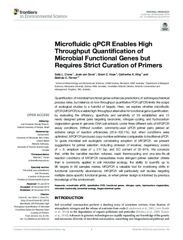 (PDF) Microfluidic qPCR Enables High Throughput Quantification of Microbial Functional Genes but ...