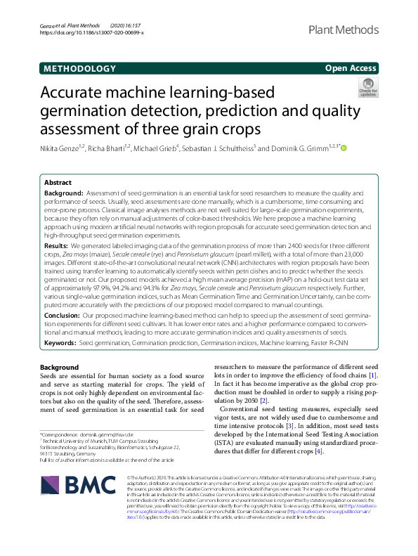(PDF) Accurate machine learning-based germination detection, prediction ...