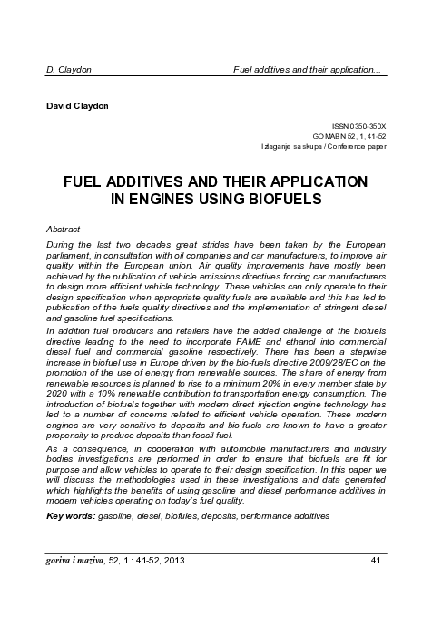 (PDF) Fuel Additives and Their Application in Engines Using Biofuels