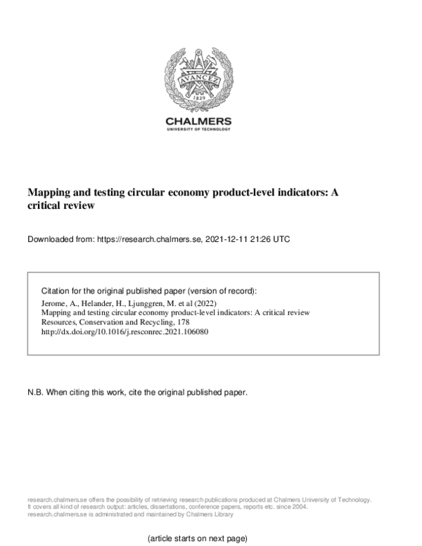 (PDF) Mapping and testing circular economy product-level indicators: A ...
