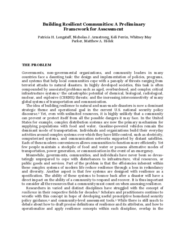 (PDF) Building Resilient Communities: A Preliminary Framework for ...