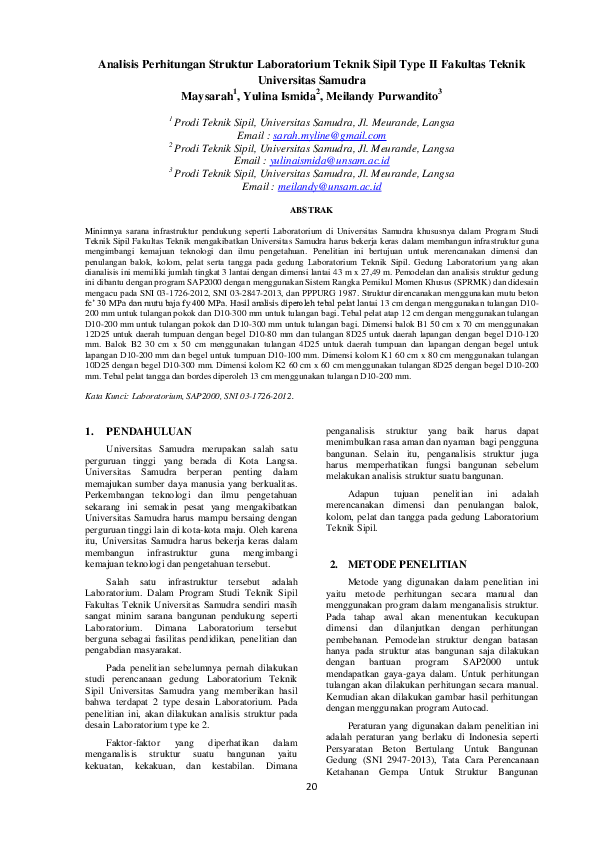 (PDF) Analisis Perhitungan Struktur Laboratorium Teknik Sipil Type II Fakultas Teknik ...