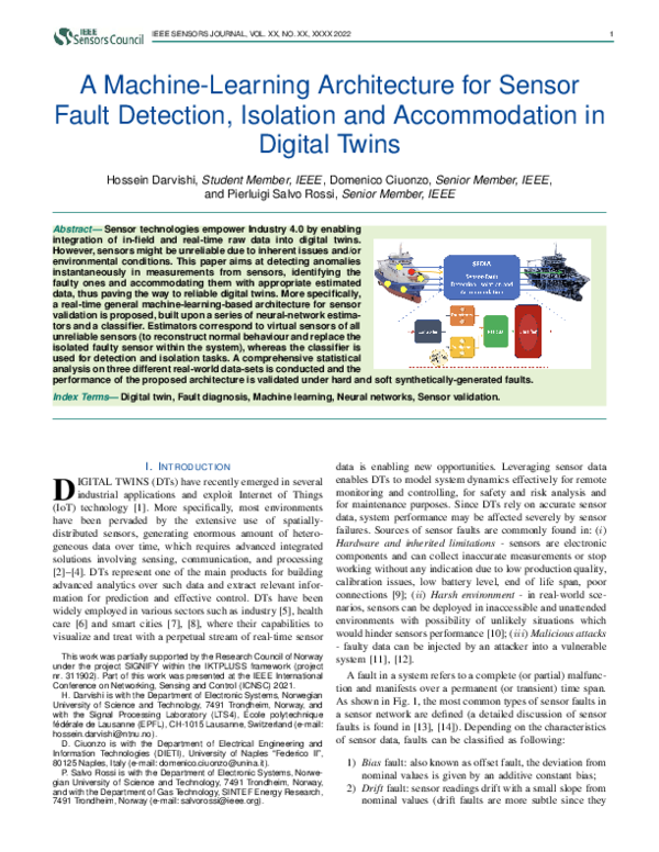 Pdf A Machine Learning Architecture For Sensor Fault Detection Isolation And Accommodation In