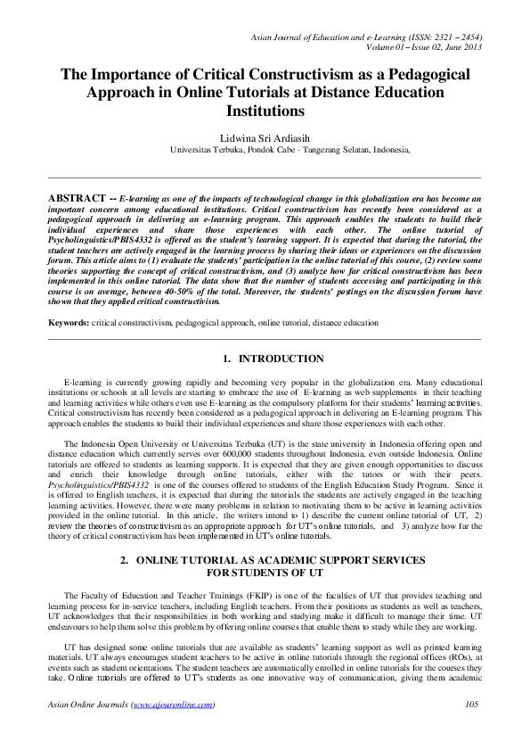 (PDF) The Importance of Critical Constructivism as a Pedagogical Approach in Online Tutorials at ...