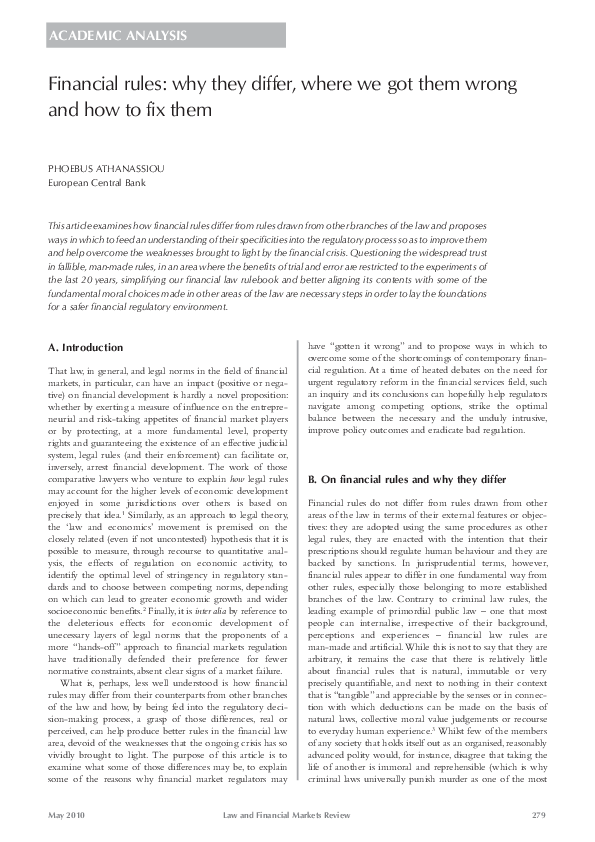 (PDF) Financial rules: why they differ, where we got them wrong and how ...
