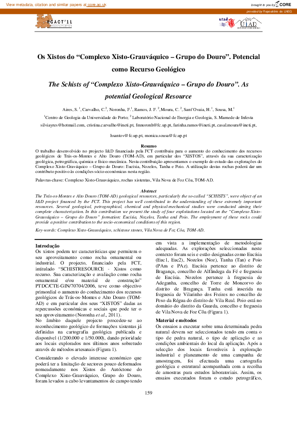 (PDF) Os xistos do" Complexo Xisto-Grauváquico-Grupo do Douro ...