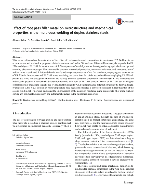 (PDF) Effect of root pass filler metal on microstructure and mechanical ...