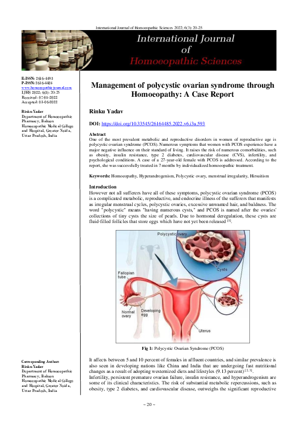 (PDF) Management of polycystic ovarian syndrome through Homoeopathy: A ...