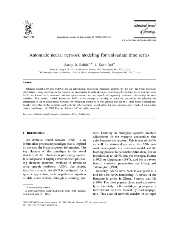 Pdf Automatic Neural Network Modeling For Univariate Time Series