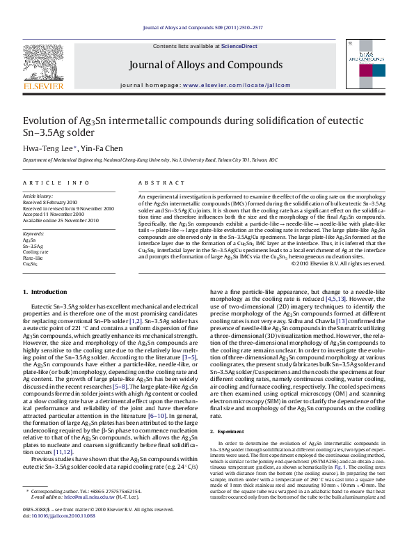 (PDF) Evolution of Ag3Sn intermetallic compounds during solidification ...