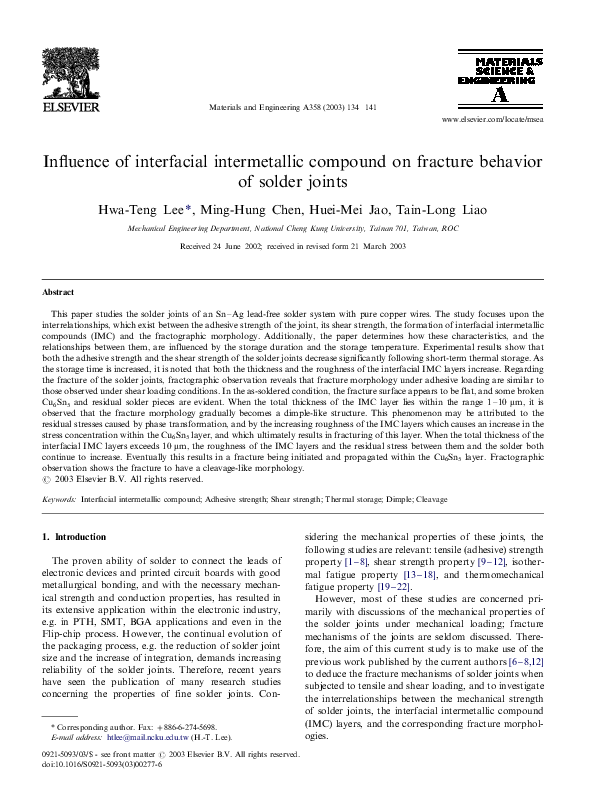 (PDF) Influence of interfacial intermetallic compound on fracture behavior of solder joints
