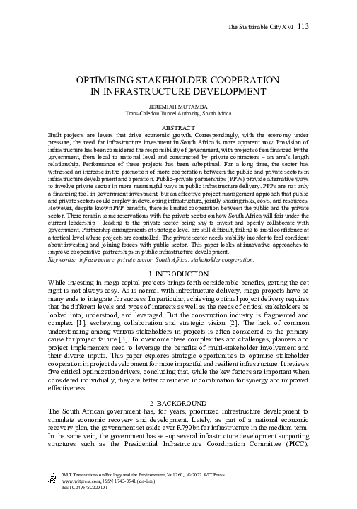 (PDF) Optimising Stakeholder Cooperation in Infrastructure Development