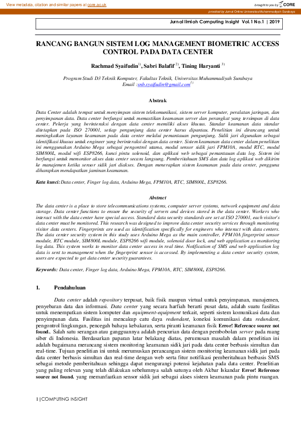 (PDF) Rancang Bangun Sistem Log Management Biometric Access Control ...