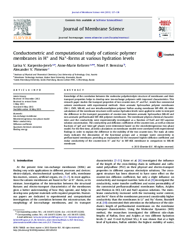 (PDF) Conductometric and computational study of cationic polymer membranes in H+ and Na+-forms ...