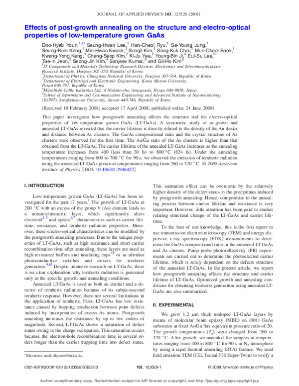 (PDF) Effects of post-growth annealing on the structure and electro-optical properties of low ...