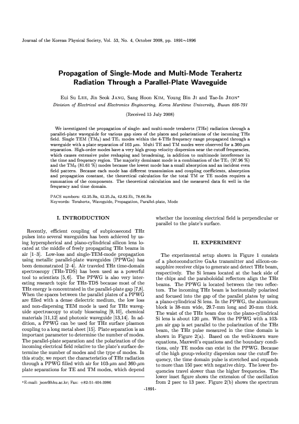 Pdf Propagation Of Single Mode And Multi Mode Terahertz Radiation