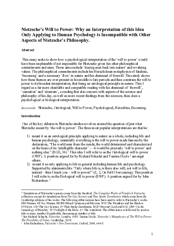 (PDF) Nietzsche's Will to Power: Why an Interpretation of this Idea ...