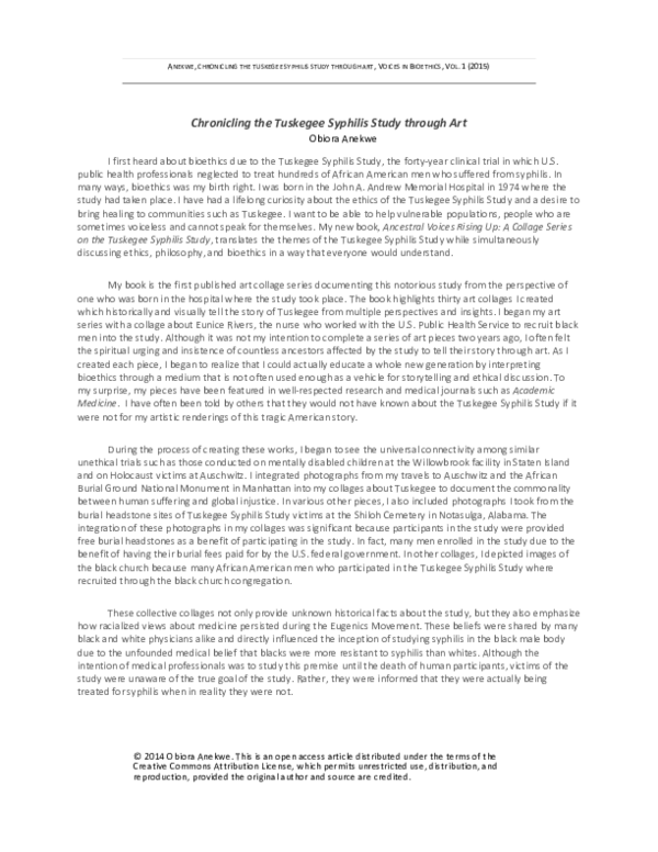 (PDF) Chronicling the Tuskegee Syphilis Study through Art