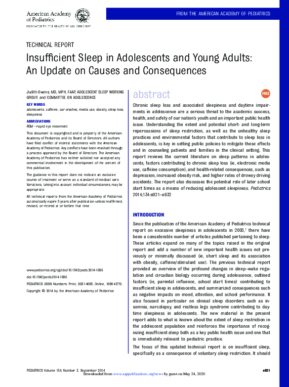 (PDF) Insufficient sleep in adolescents and young adults: an update on ...