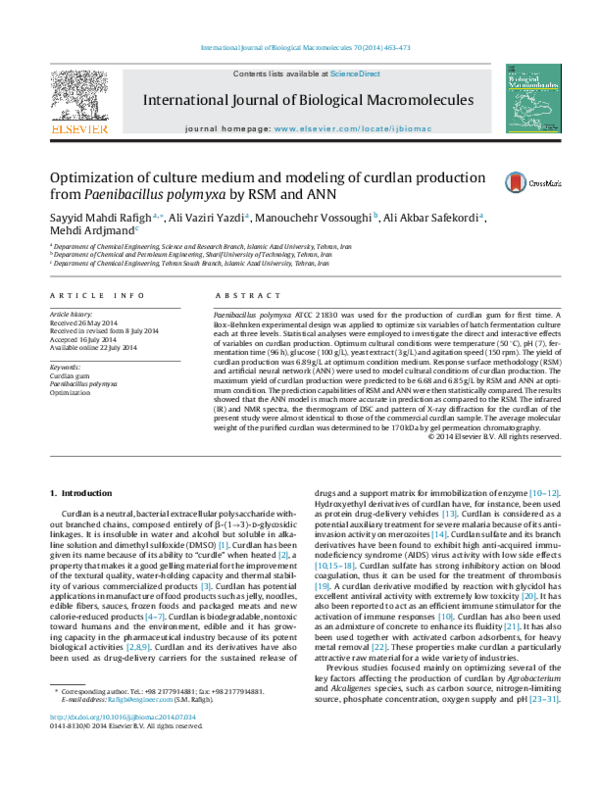 (PDF) Optimization of culture medium and modeling of curdlan production ...