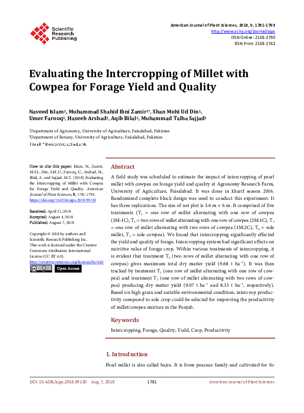 (PDF) Evaluating the Intercropping of Millet with Cowpea for Forage ...