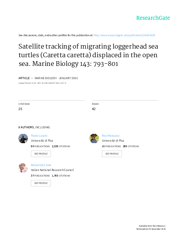 (PDF) Satellite tracking of migrating loggerhead sea turtles ( Caretta caretta ) displaced in ...