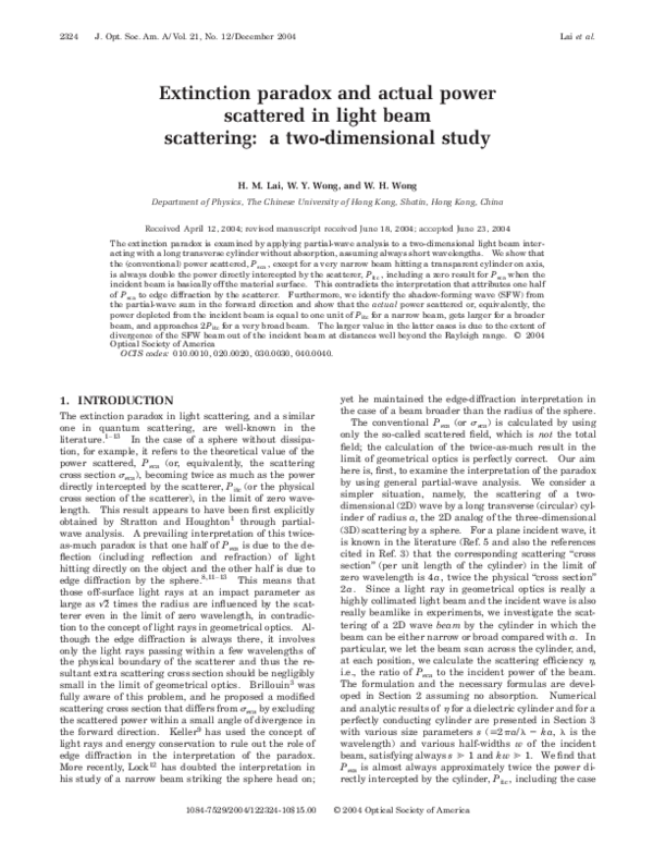 (PDF) Extinction paradox and actual power scattered in light beam ...