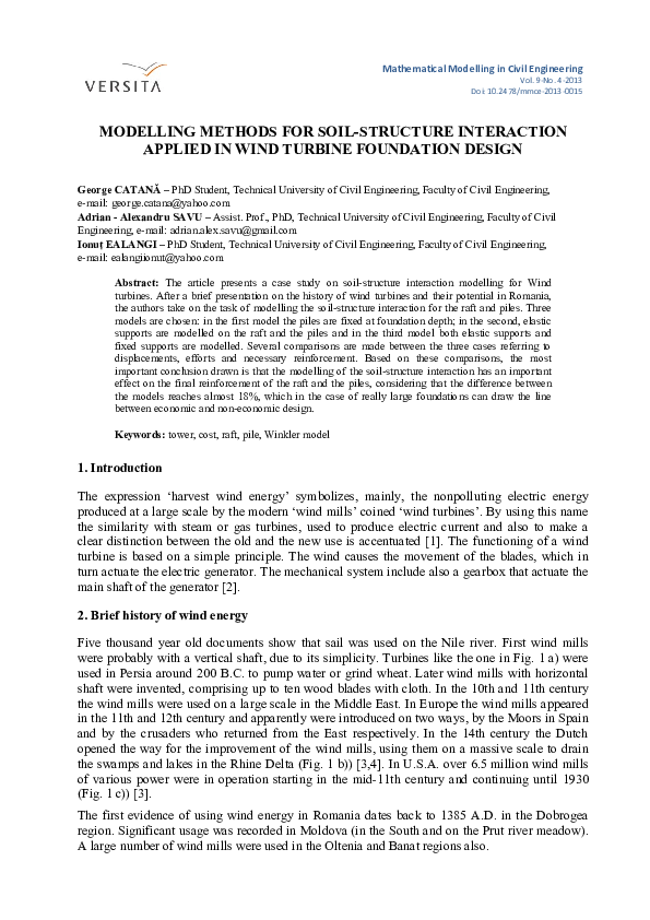 (PDF) Modelling Methods for Soil-Structure Interaction Applied in Wind Turbine Foundation Design