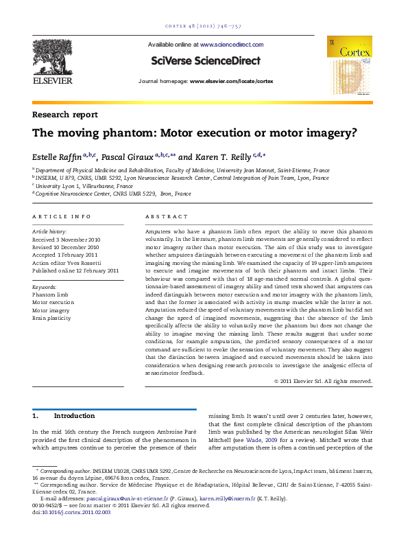 (PDF) The moving phantom: Motor execution or motor imagery? | Karen ...