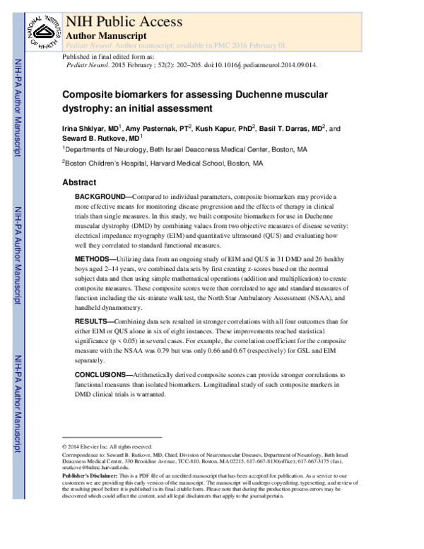 (PDF) Composite biomarkers for assessing duchenne muscular dystrophy ...