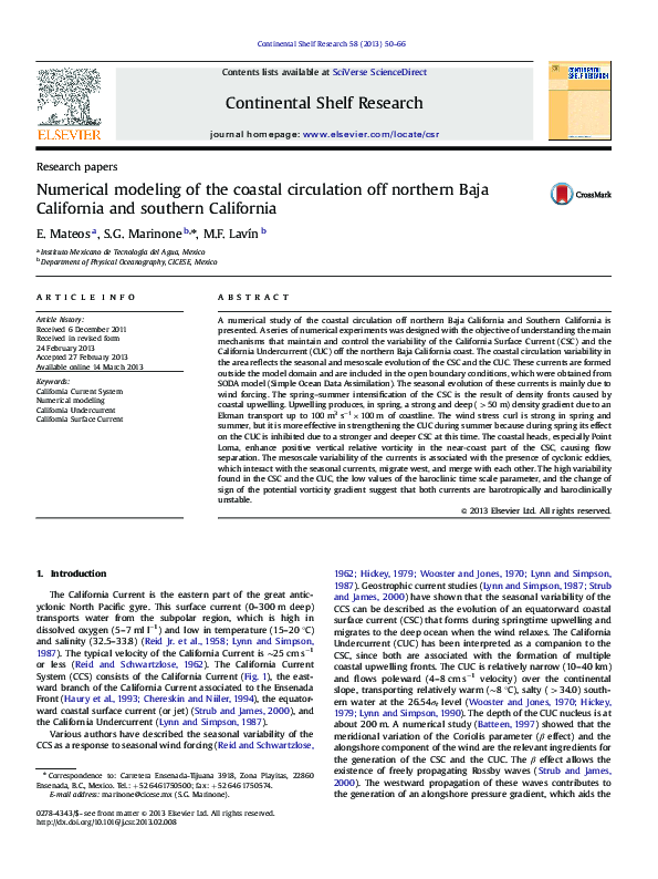 (PDF) Numerical modeling of the coastal circulation off northern Baja ...