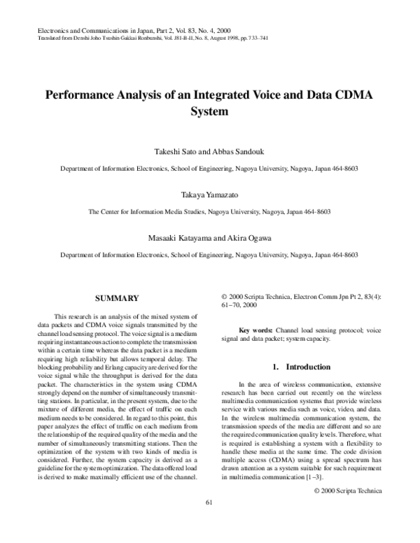 (PDF) Performance analysis of an integrated voice and data CDMA system