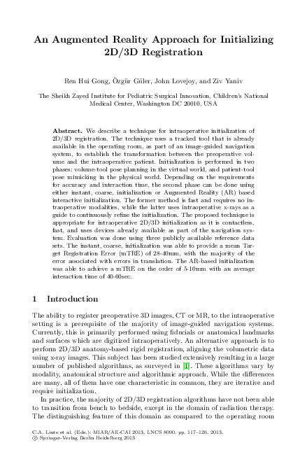 (PDF) An Augmented Reality Approach for Initializing 2D/3D Registration