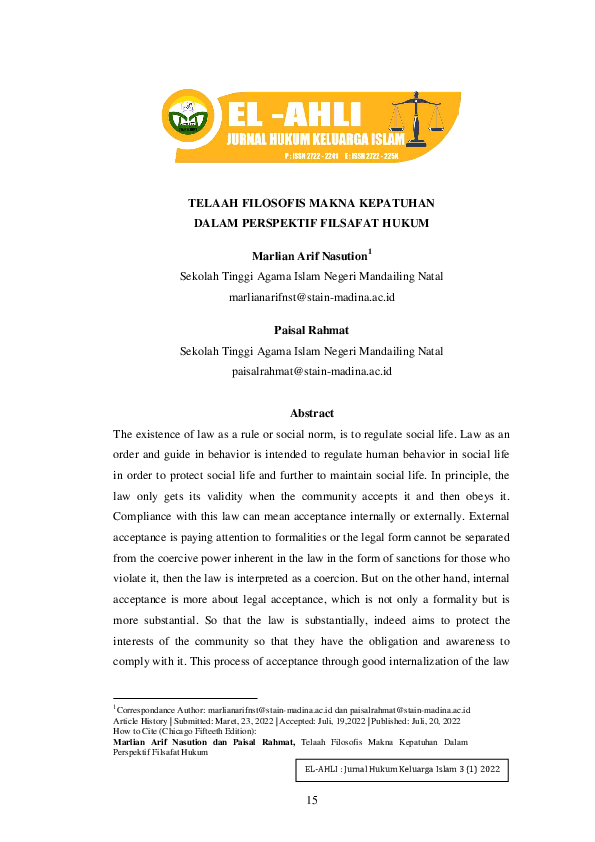 (PDF) Telaah Filosofis Makna Kepatuhan Dalam Perspektif Filsafat Hukum