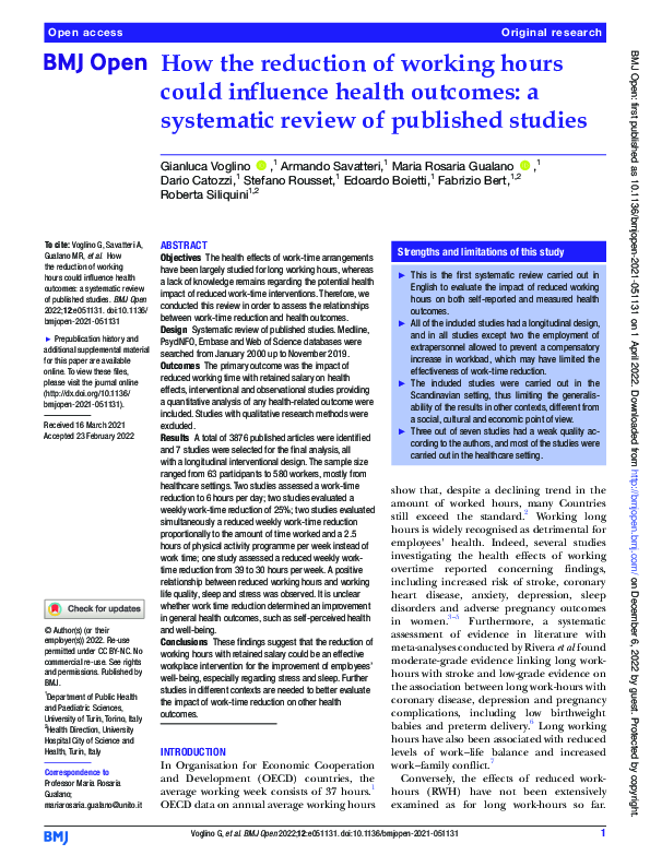 (PDF) How the reduction of working hours could influence health ...